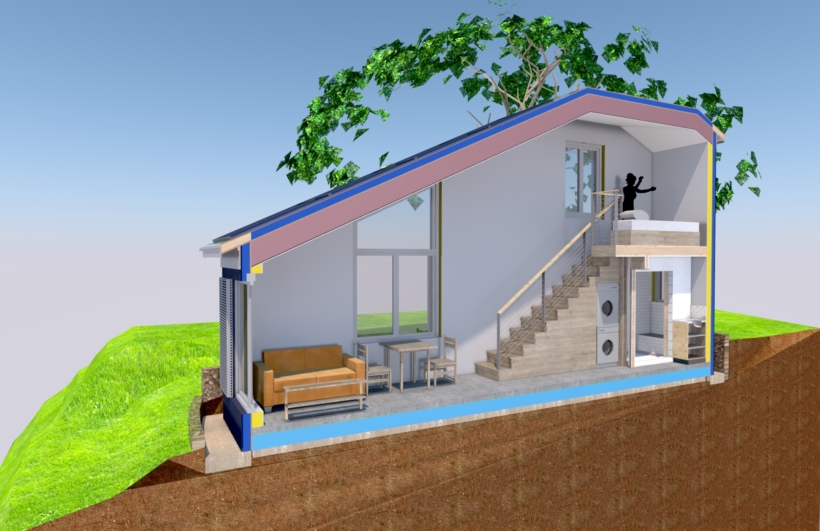 Farrell_Cottage - 4 3D long section looking north - HARRISON architects